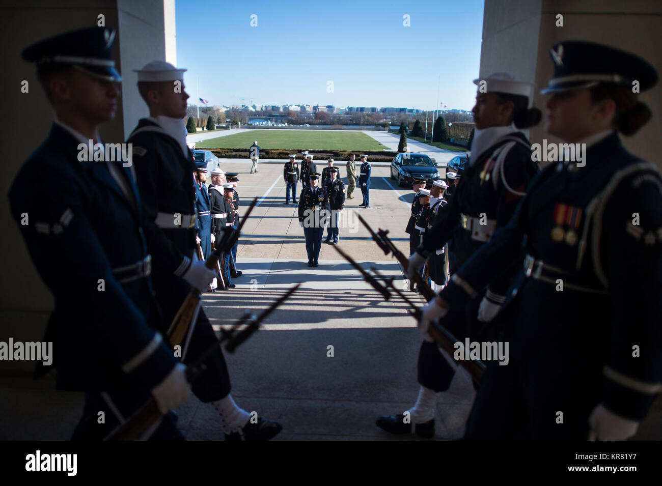 Members of an Armed Forces Honor Guard get in place before a ...