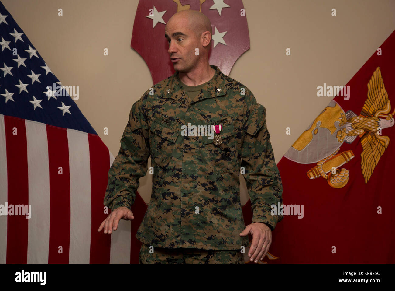 U.S. Marine Corps Lt. Col. Kemper A. Jones gives his remarks following ...