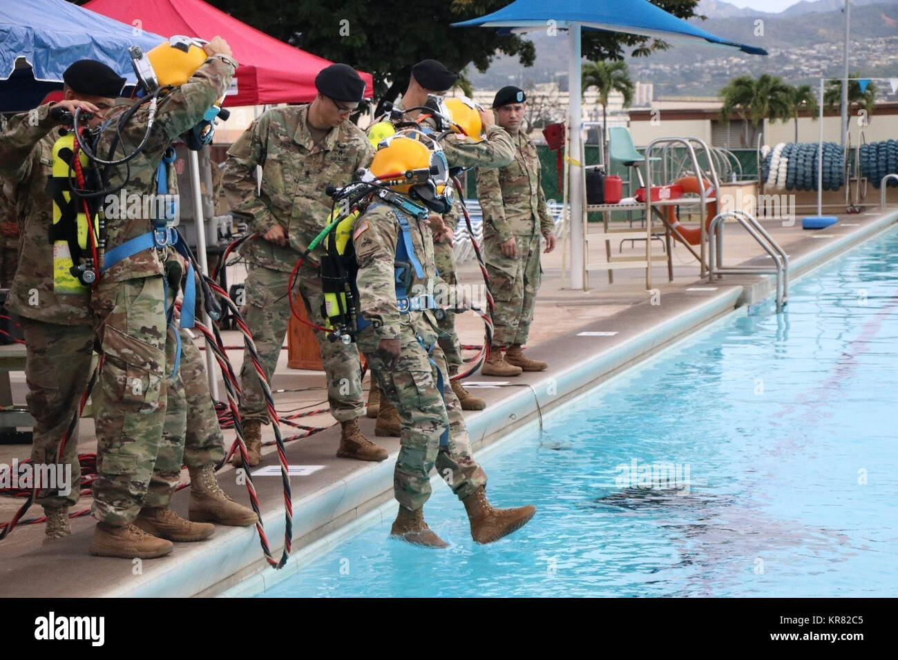 Lt. Col. Michael A. Busby enters the water during the 7th Engineer Dive ...