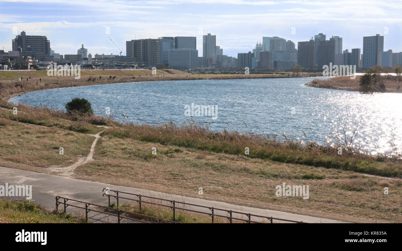 Curving river and buildings in Tokyo, Japan Stock Photo - Alamy