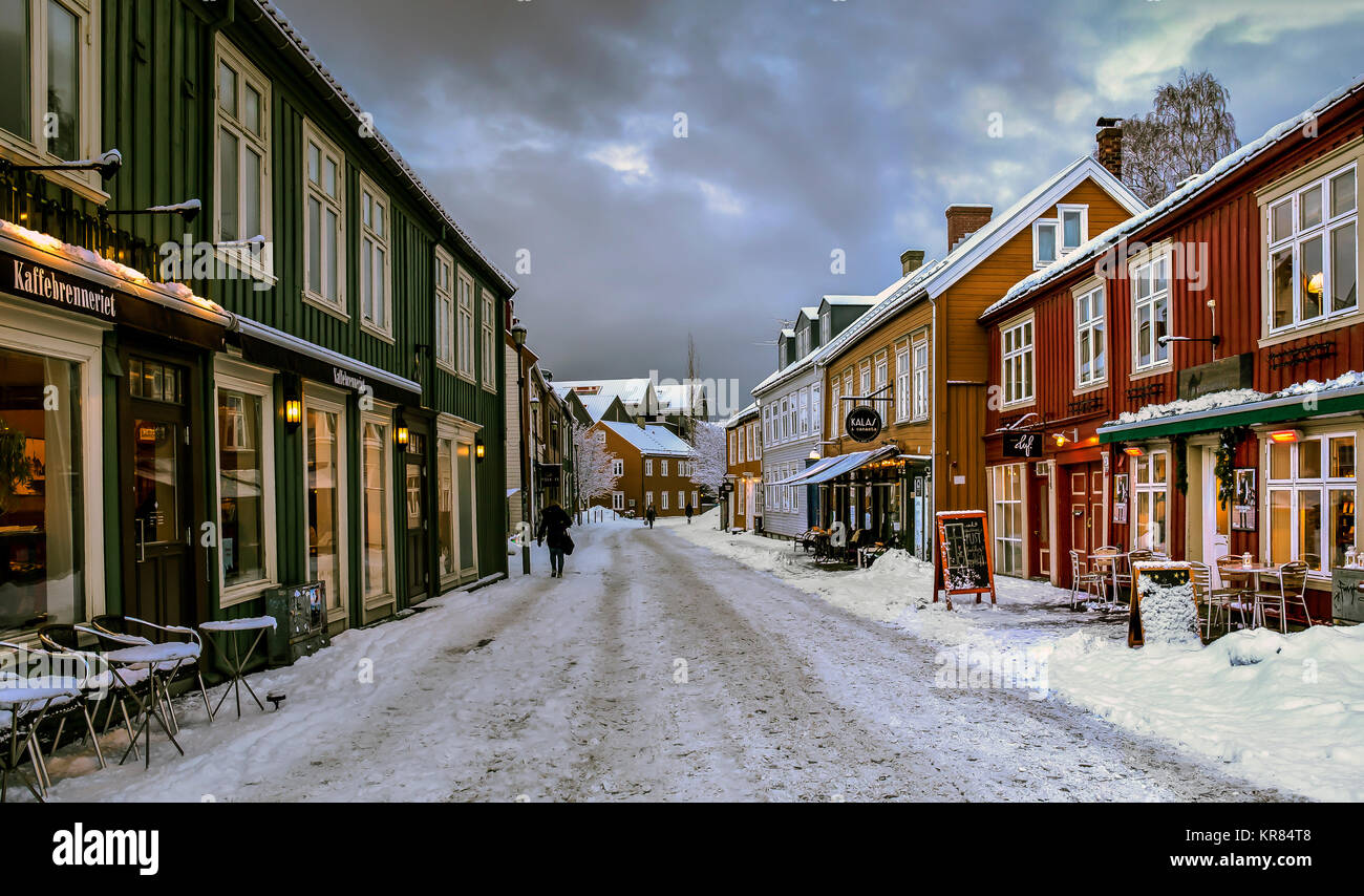 A colourful street in Trondheim in the winter in Norway Stock Photo - Alamy