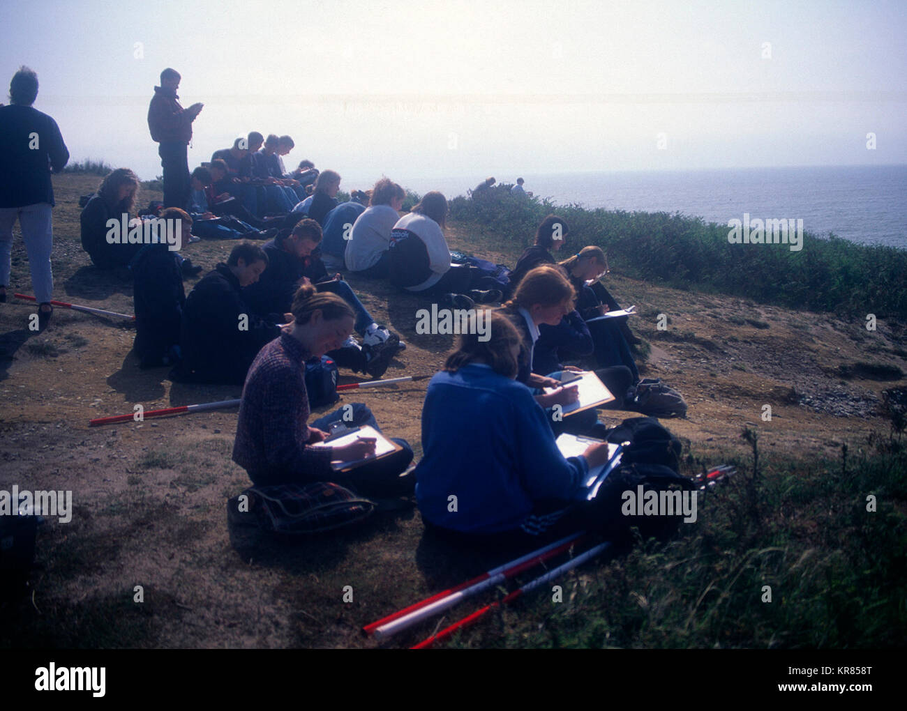 GCSE geography students field trip sketching landscape, Dunwich ...