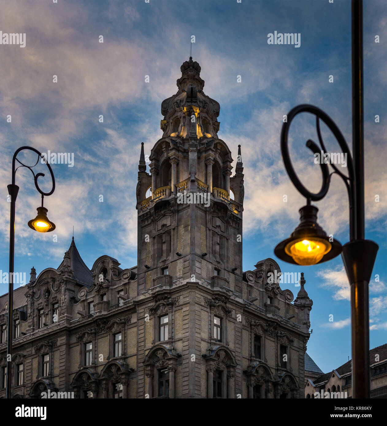 Street light and building at sunset in Budapest Stock Photo - Alamy