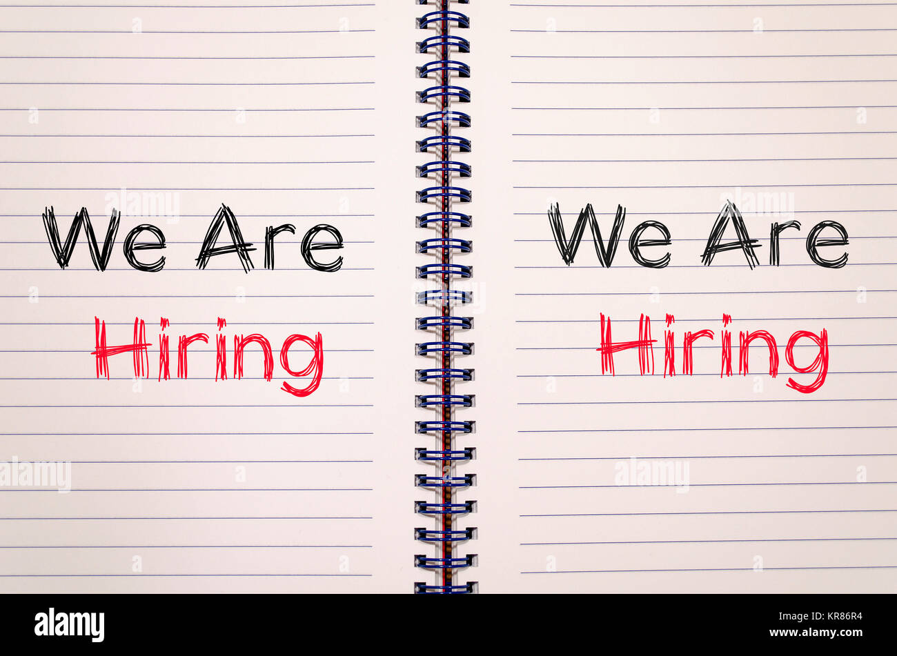 We are hiring text concept on notebook Stock Photo - Alamy