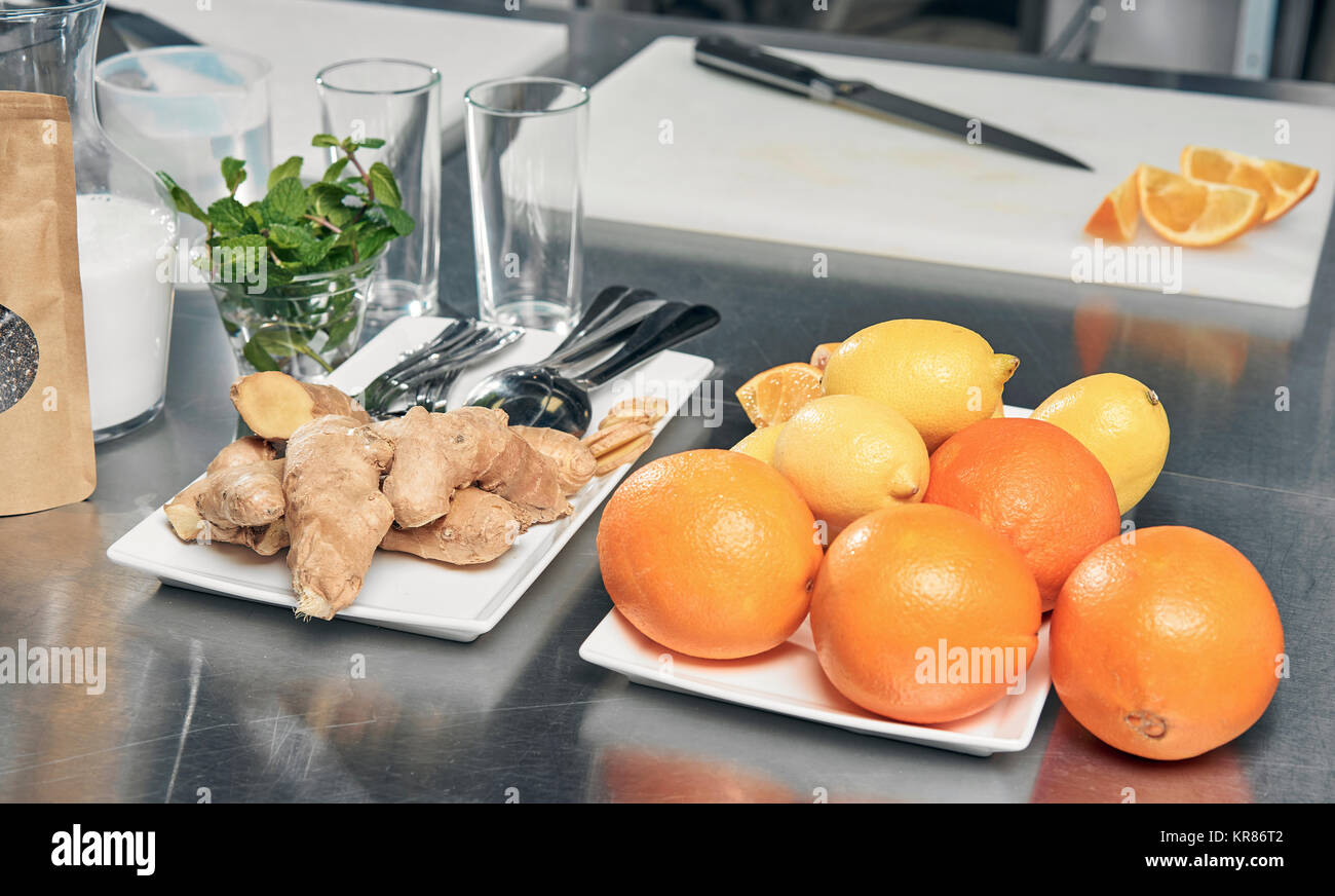 process of cooking the vitamin cocktail of citrus and ginger Stock ...