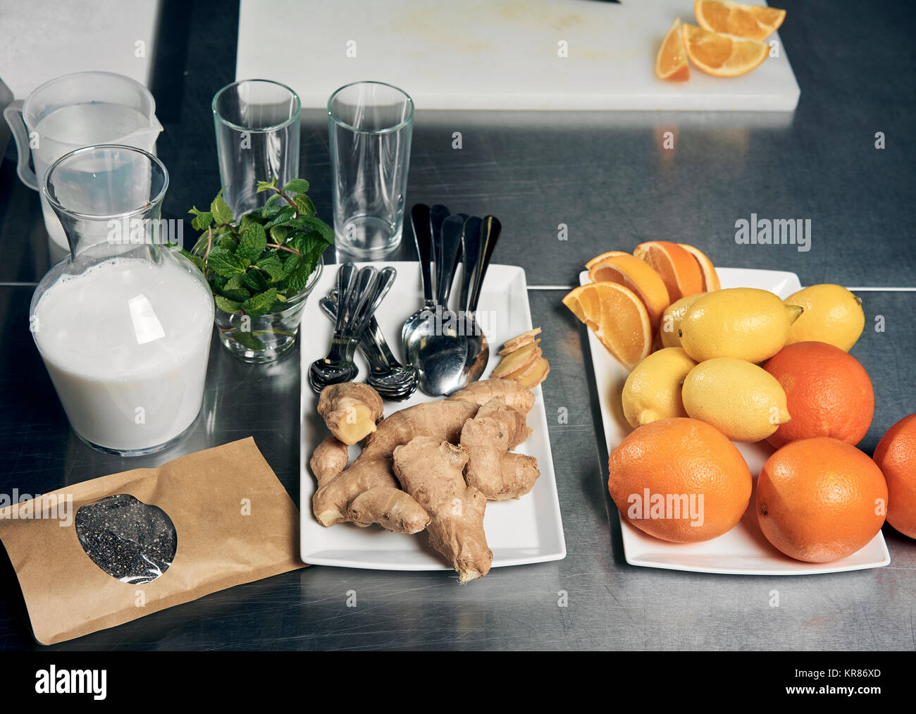 process of cooking the vitamin cocktail of citrus and ginger Stock ...