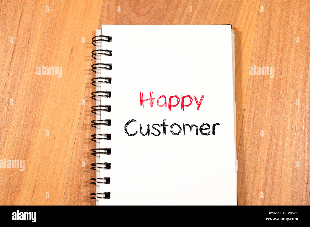 Happy customer text concept on notebook Stock Photo - Alamy