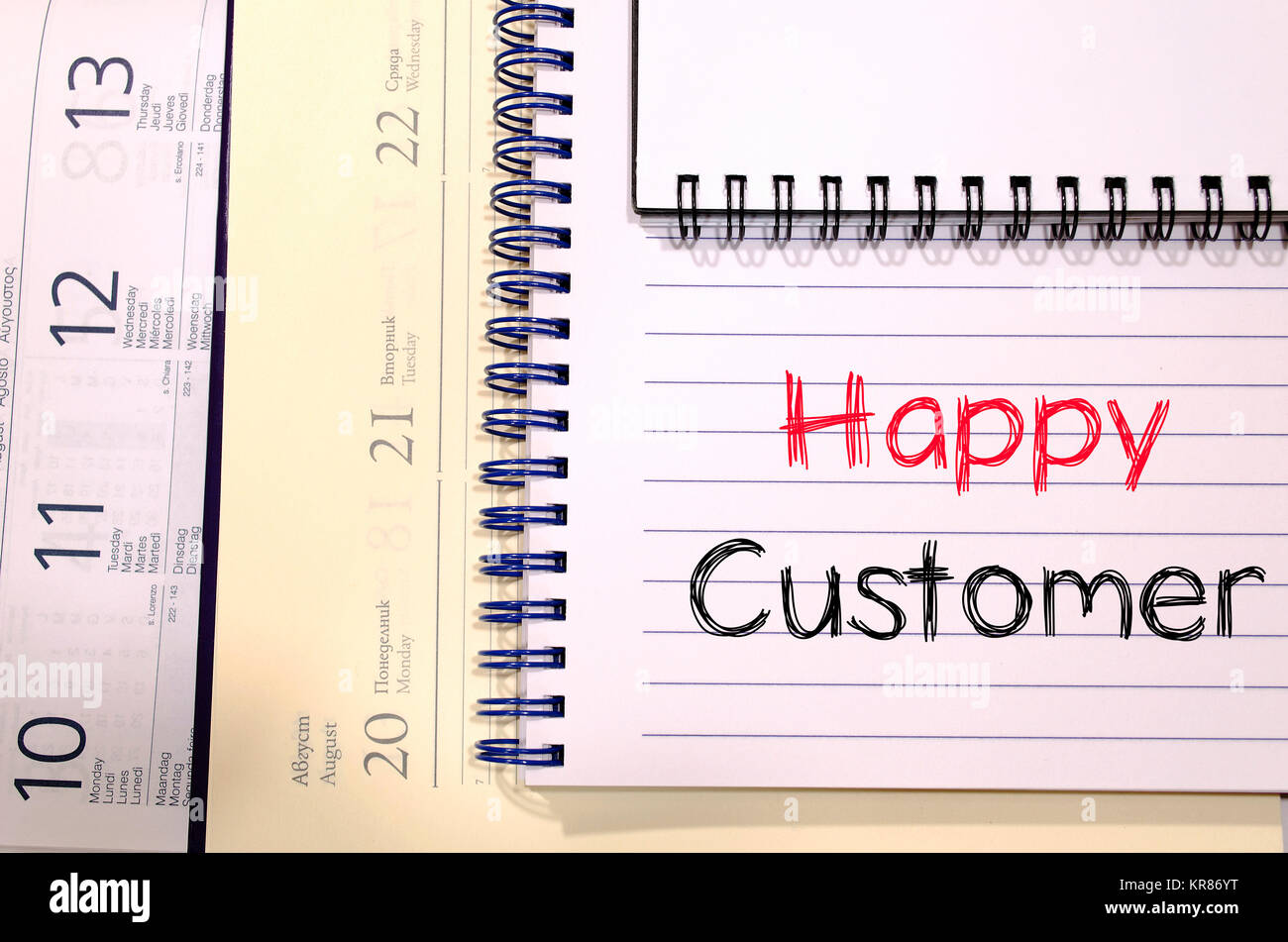 Happy customer text concept on notebook Stock Photo - Alamy