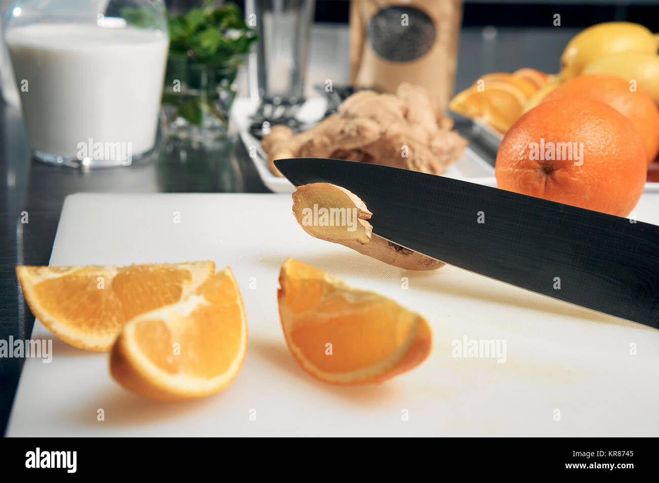 process of cooking the vitamin cocktail of citrus and ginger Stock ...