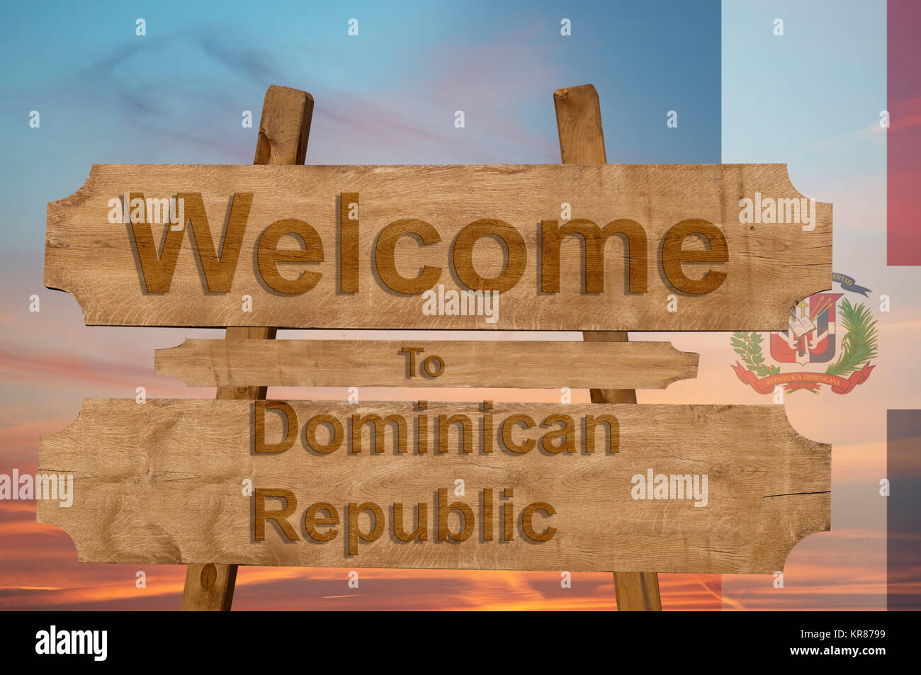 welcome to dominican republic sing on wood background with blending ...