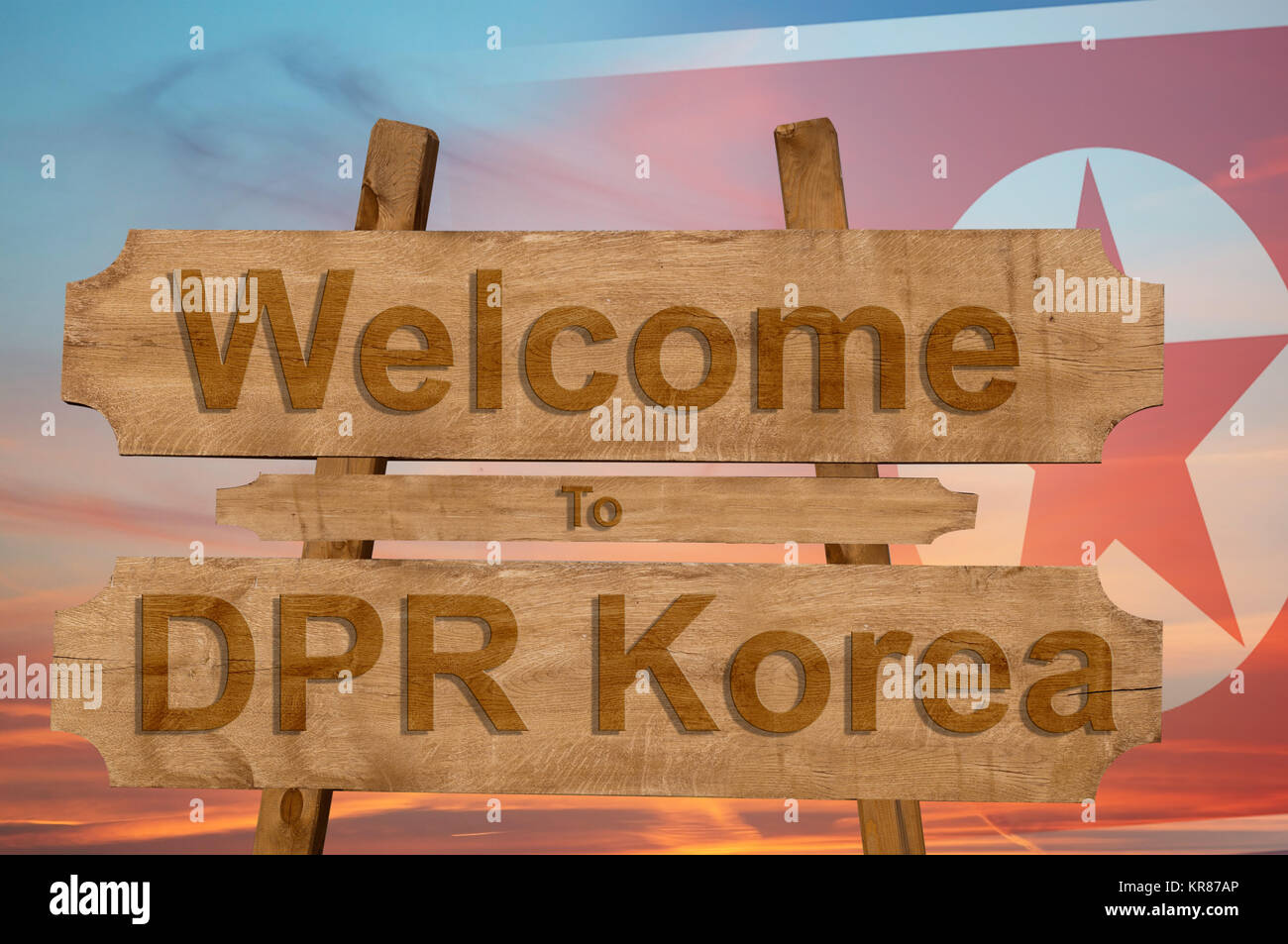welcome to dpr korea sing on wood background with blending national ...