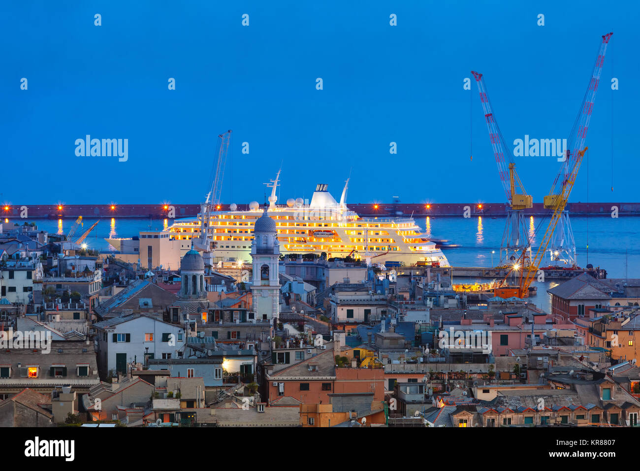Old town and port of Genoa at night, Italy Stock Photo - Alamy