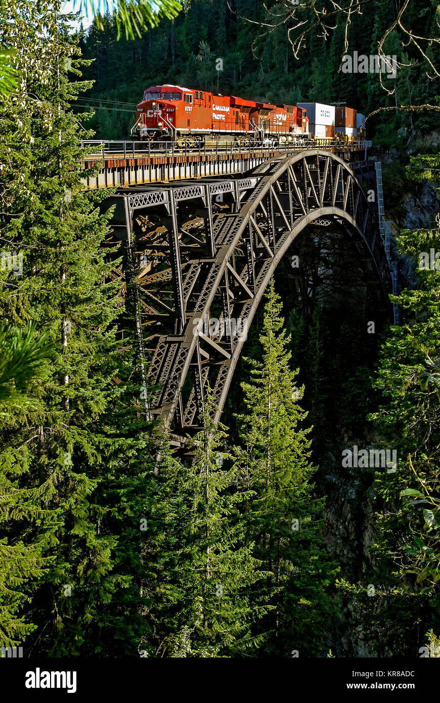 Cpr Intermodal Train Eastbound Crosses Stoney Creek Bridge At Rogers Pass In Glacier National