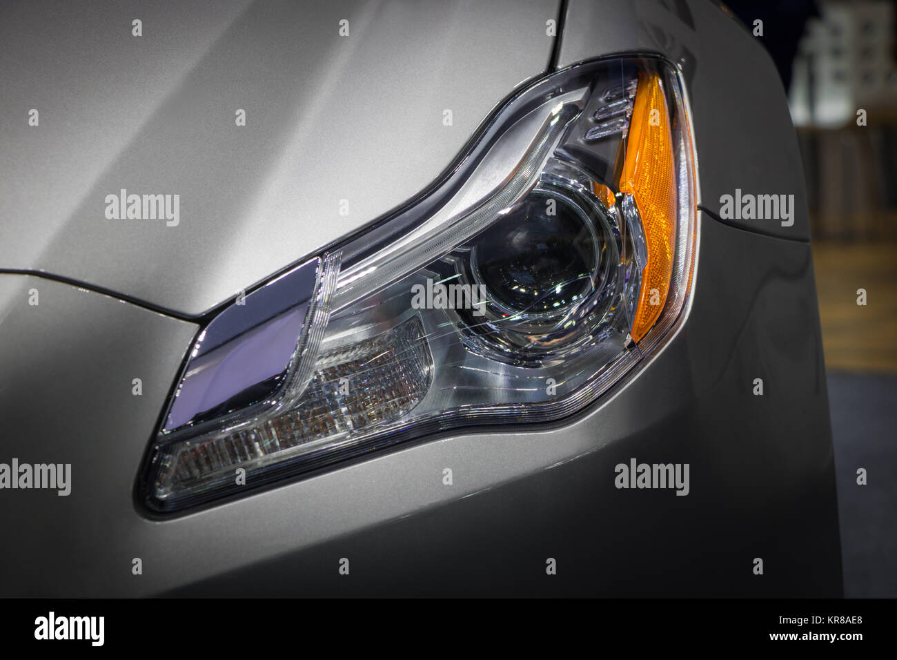 The Closeup Front Headlight LED car in Motor Show Stock Photo - Alamy