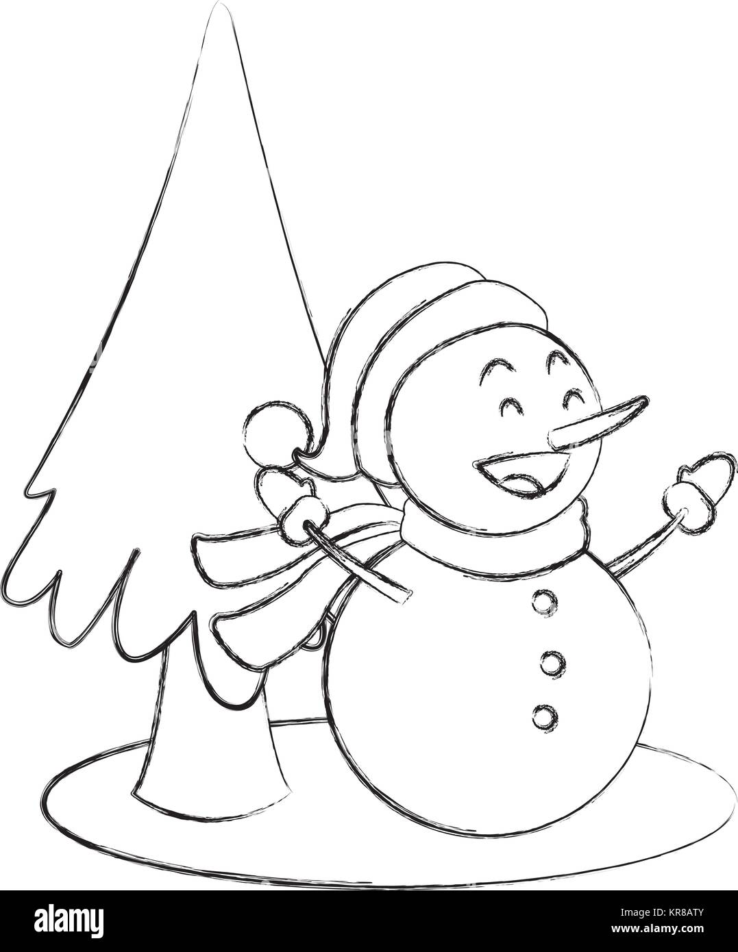 Snowman and tree christmas cartoon Stock Vector Image & Art - Alamy