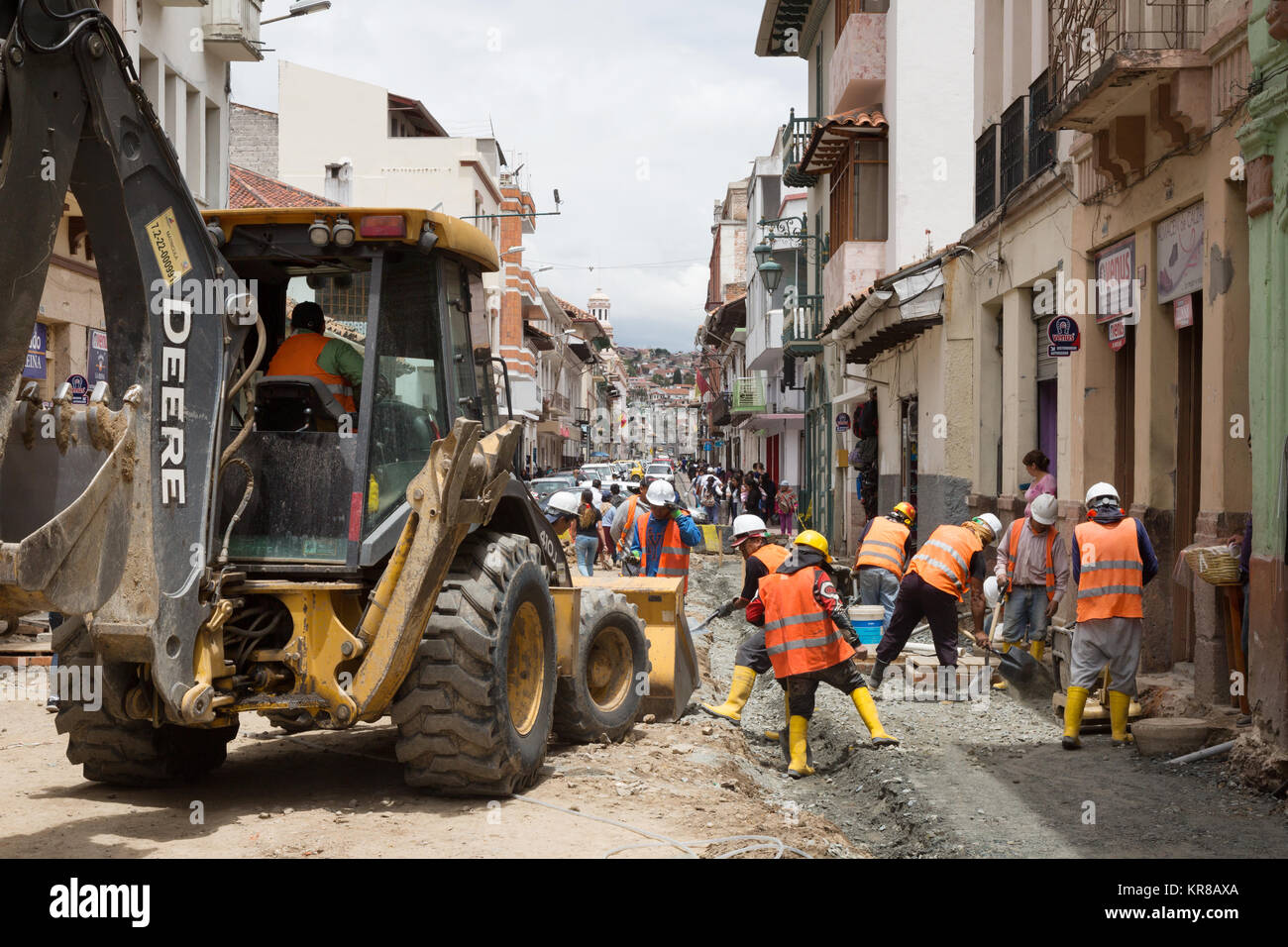 Ecuador South America roadworks - workmen working in the street, Cuenca ...