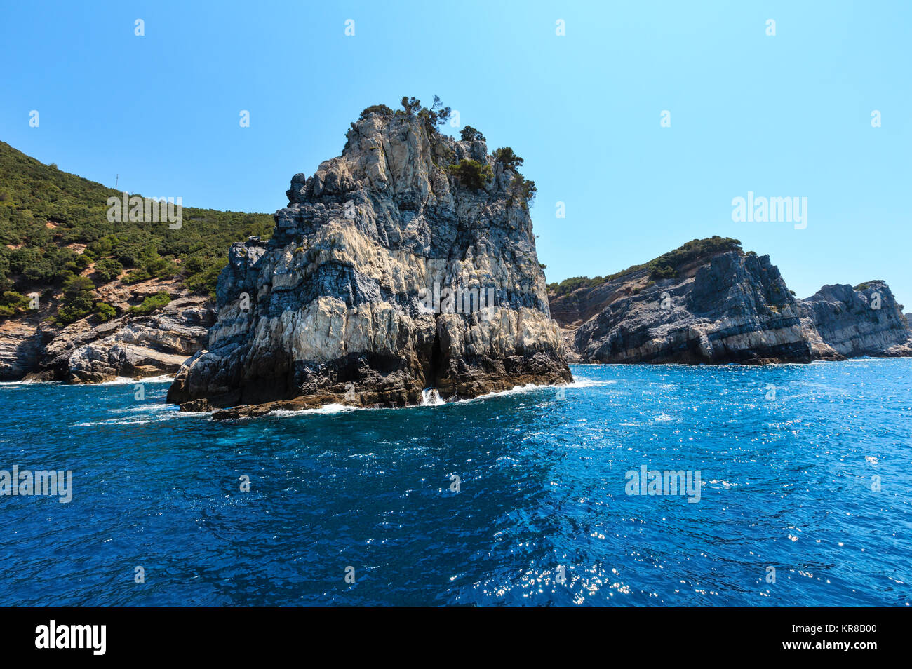 Beautiful rocky sea coast of Palmaria island near Portovenere (Gulf of ...
