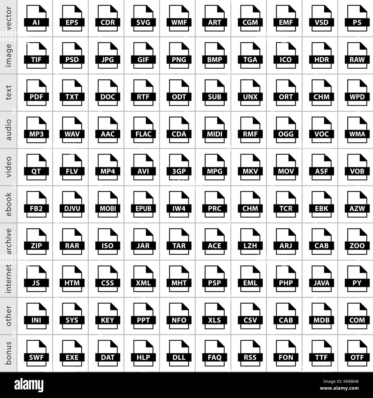 Set file types icons in flat style Stock Photo - Alamy