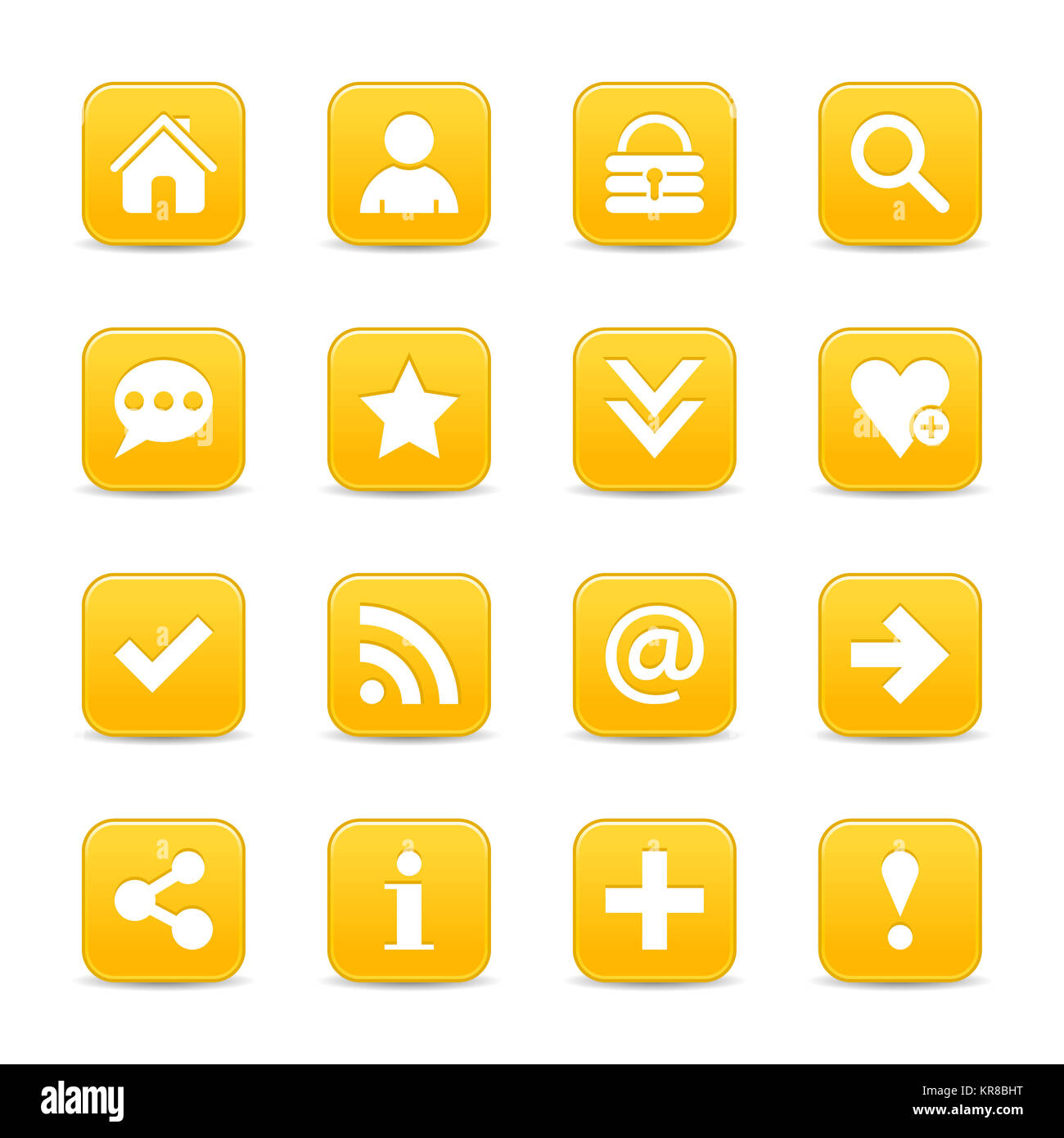 Yellow satin icon web button with white basic sign Stock Photo - Alamy