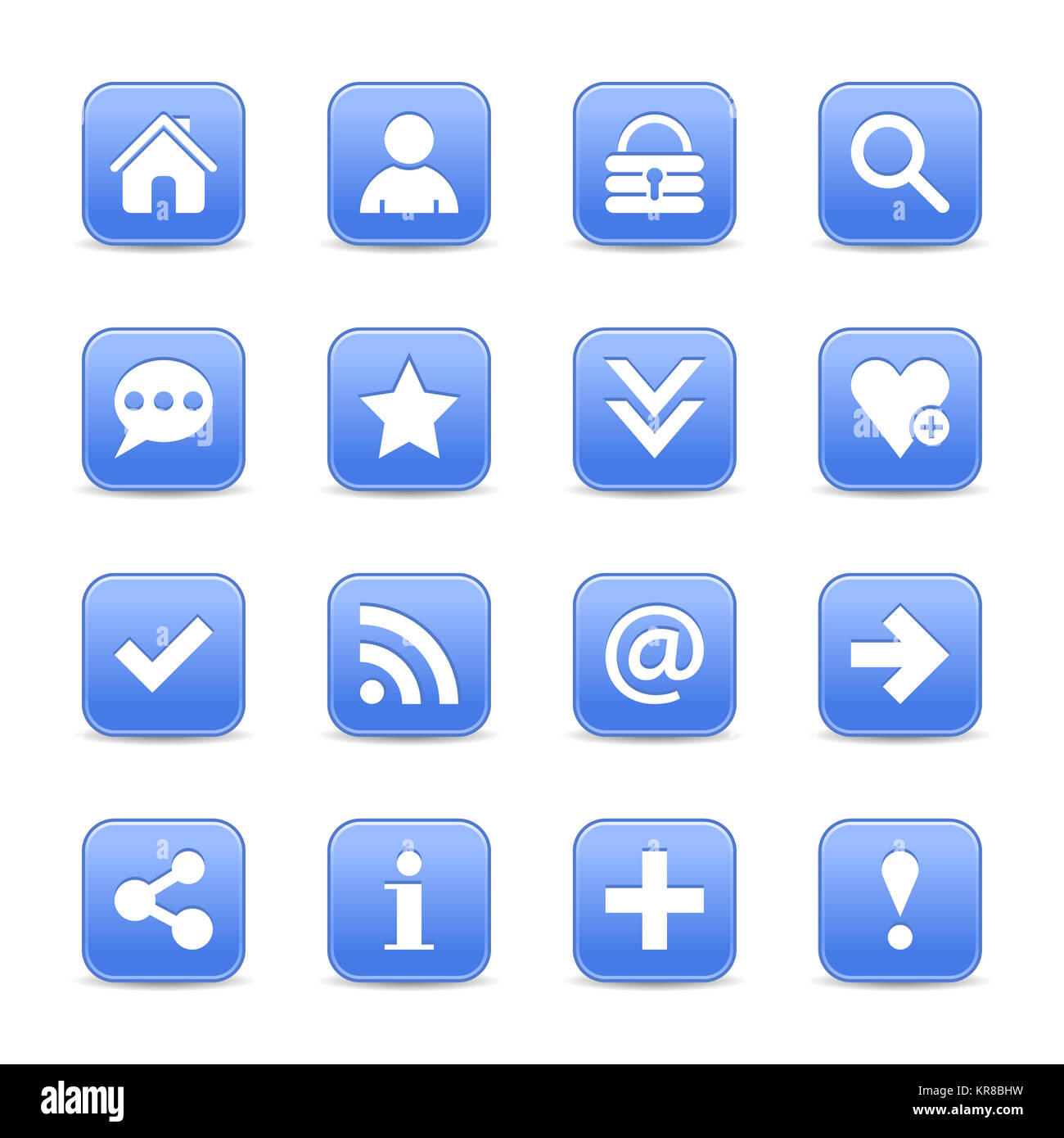 Blue satin icon web button with white basic sign Stock Photo - Alamy