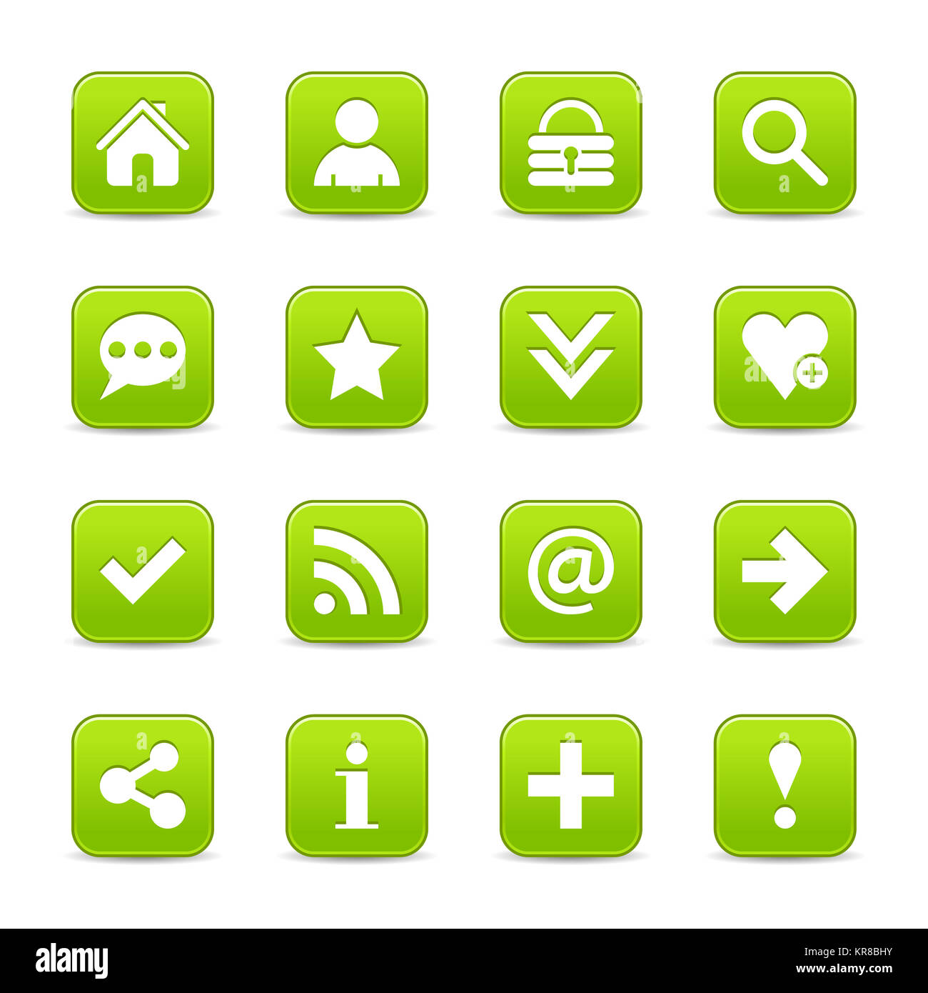 Green satin icon web button with white basic sign Stock Photo - Alamy