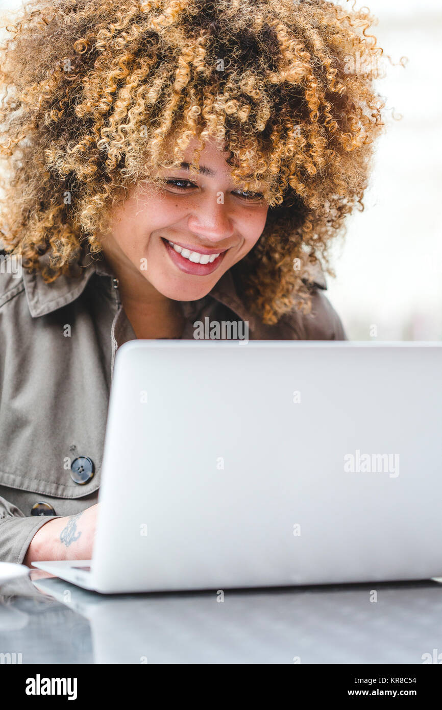Video calling on laptop Stock Photo - Alamy
