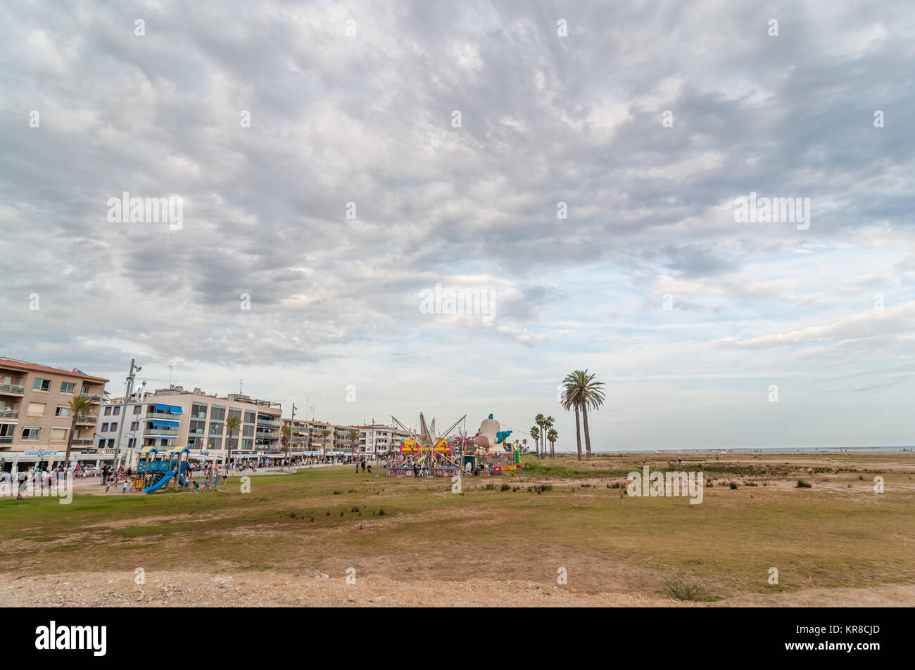 view of the touristic city of Coma-ruga from the beach, tarragona ...