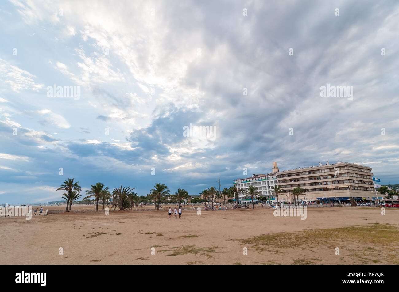 view of the touristic city of Coma-ruga from the beach, tarragona ...