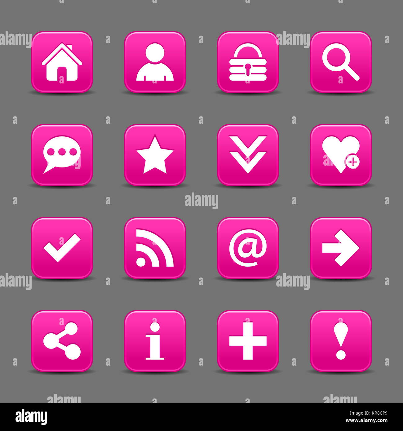 Pink satin icon web button with white basic sign Stock Photo - Alamy