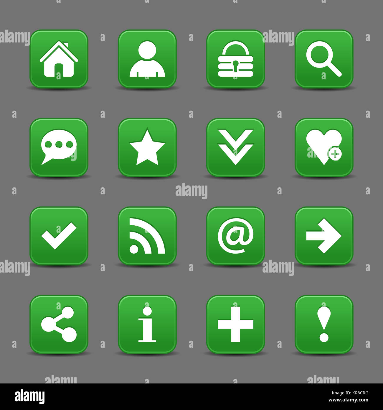 Green satin icon web button with white basic sign Stock Photo - Alamy