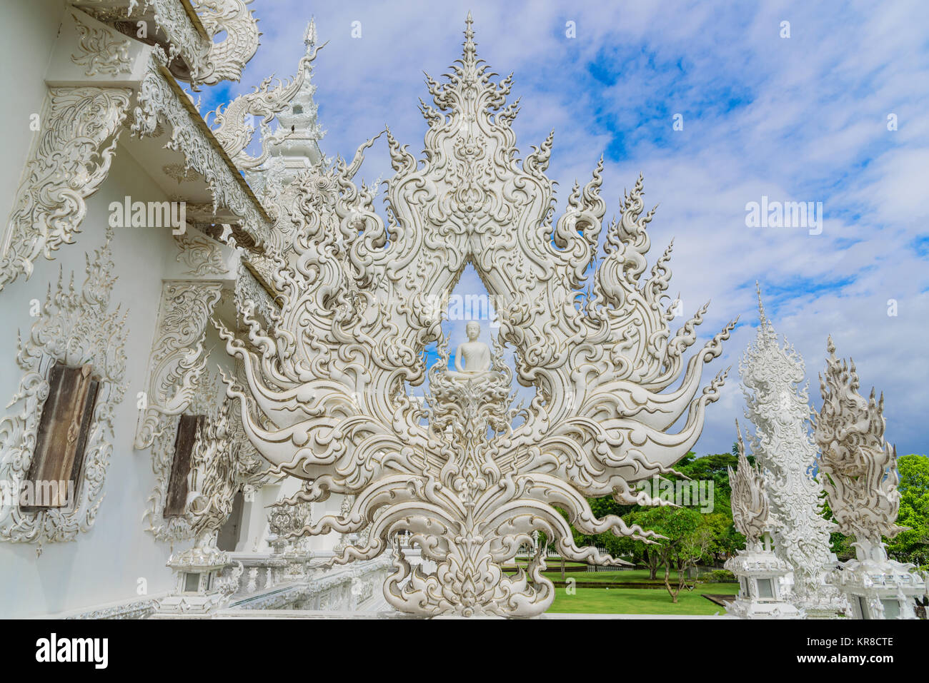 Unique architecture in the Wat Rong Khun temple at Chiang Rai, Thailand ...