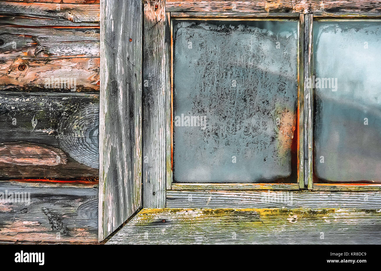 Old Frozen Window Of The Hut Stock Photo - Alamy