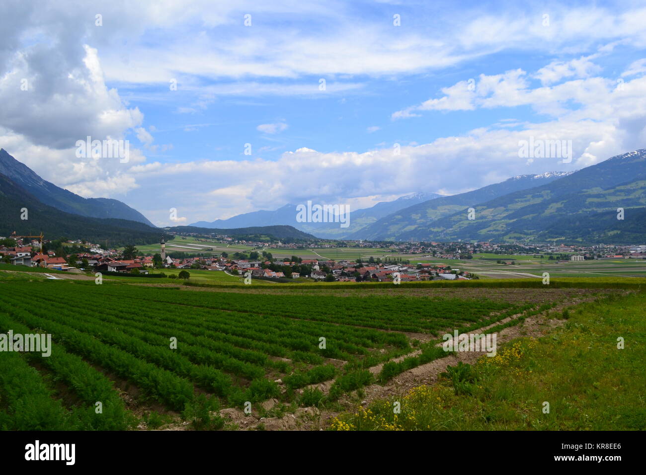 fields and mountains of tirol Stock Photo - Alamy