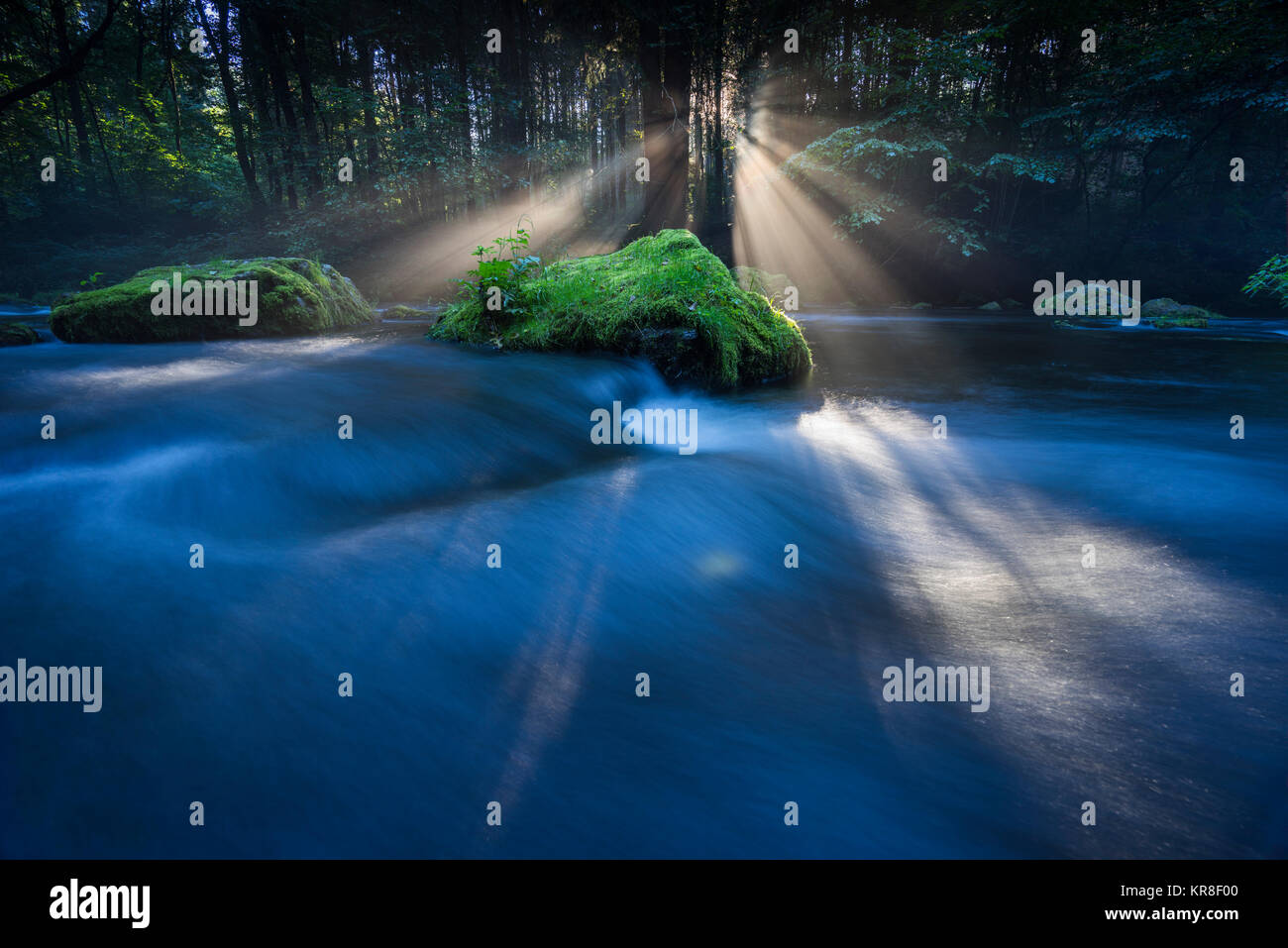 fog and sun breaking through the river Stock Photo - Alamy