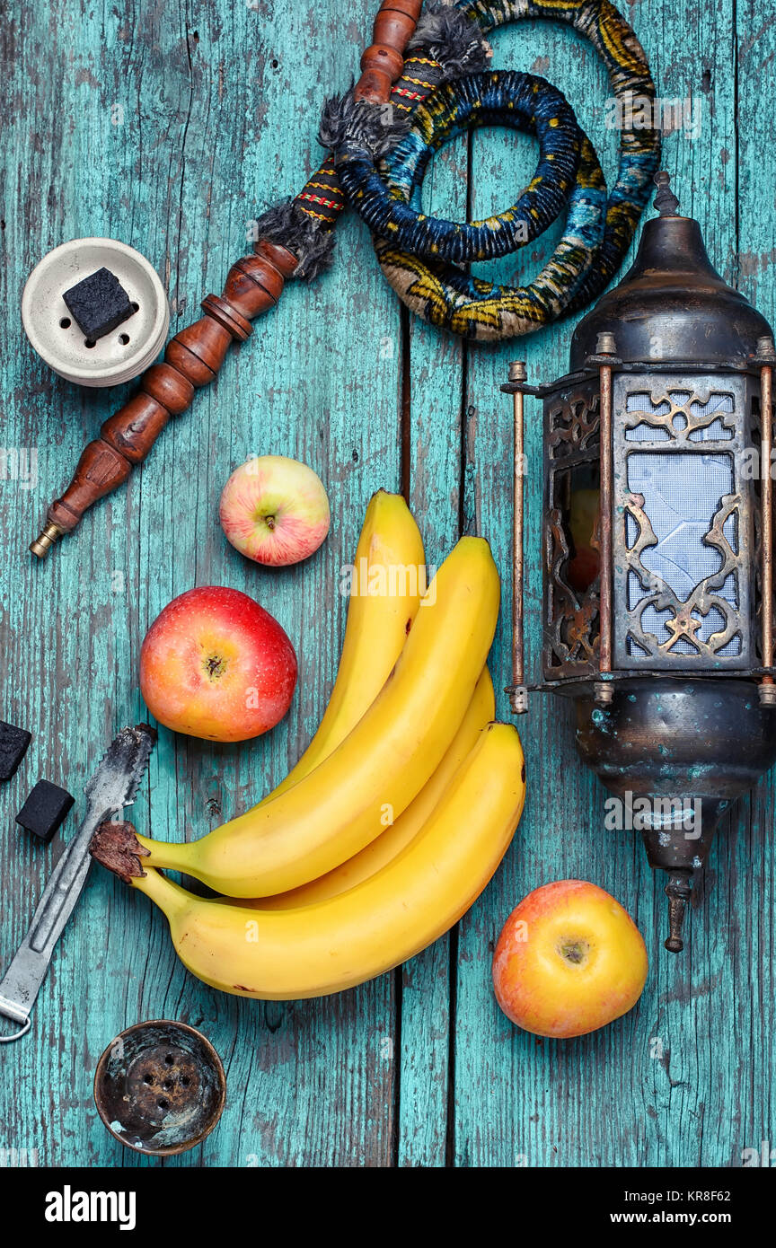 Set Smoking pipe,stylish Arabic lantern and bananas Stock Photo - Alamy