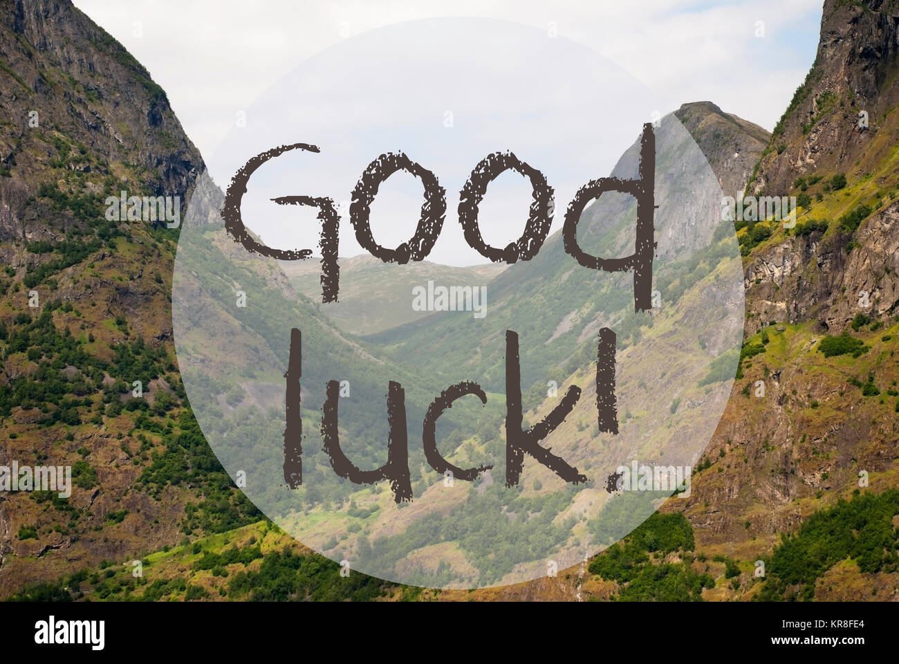 Valley And Mountain, Norway, Text Good Luck Stock Photo - Alamy