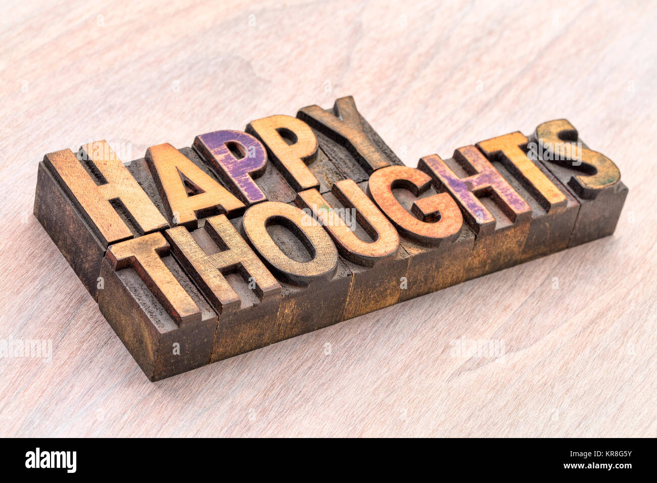 Happy thoughts word abstract in vintage letterpress wood type Stock ...