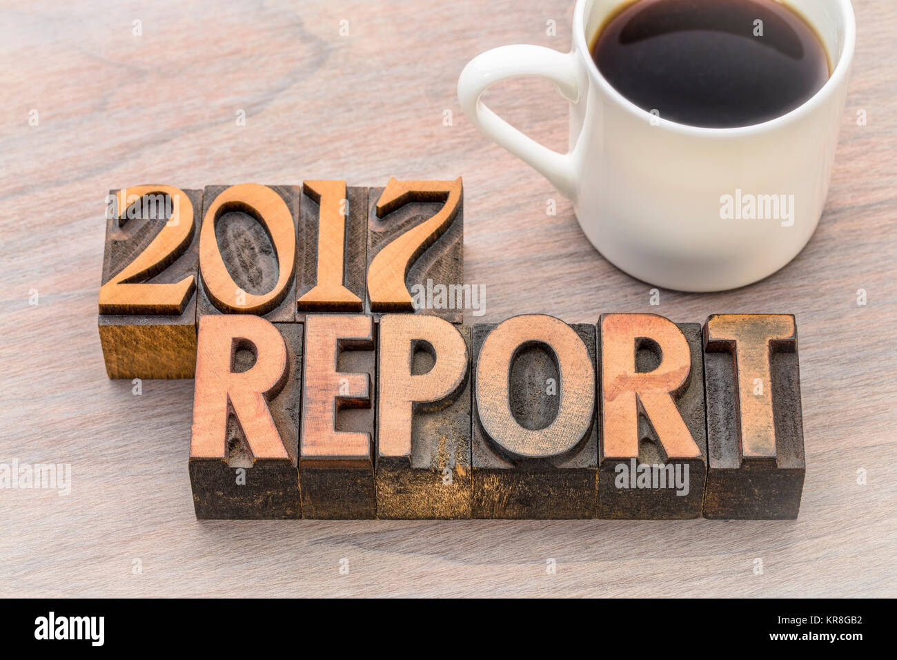 2017 report word abstract in vintage letterpress wood type Stock Photo ...