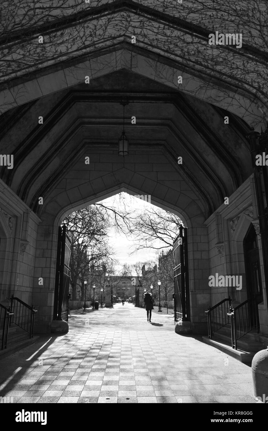 Entrance gate university building Black and White Stock Photos & Images ...