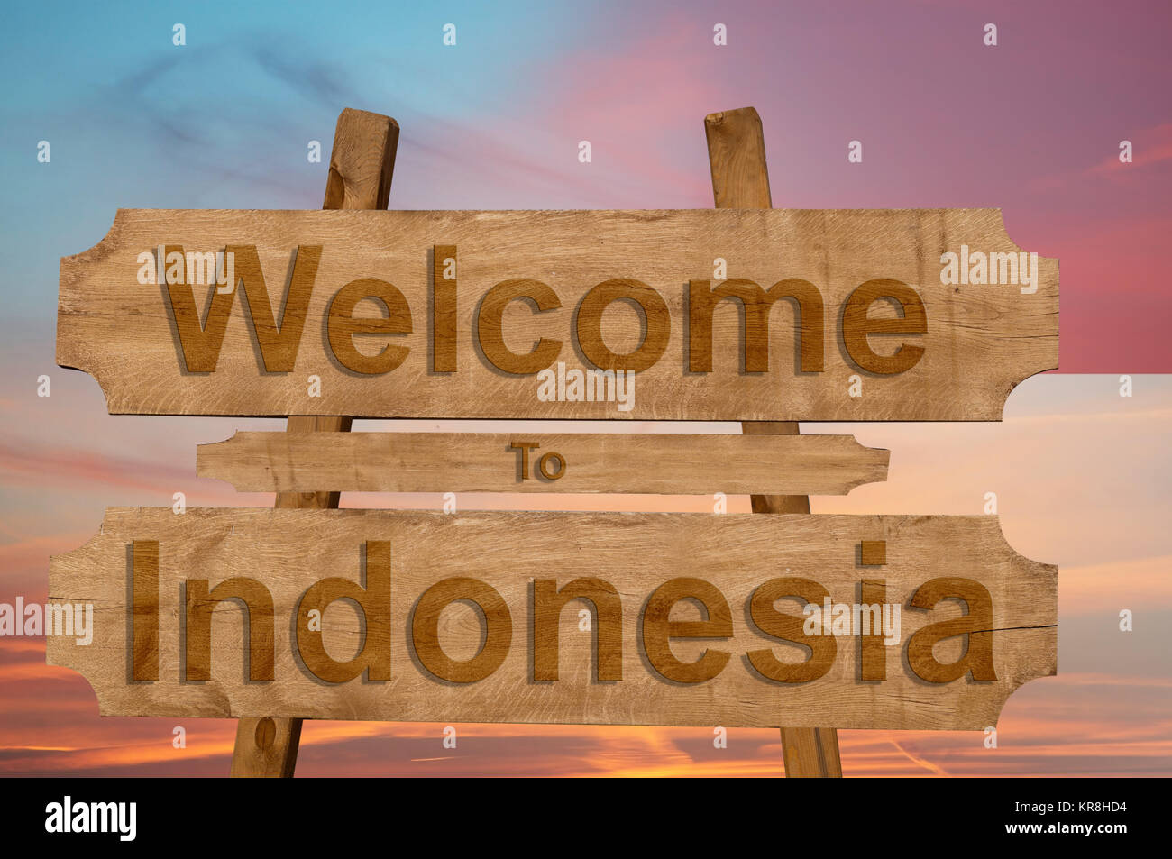 welcome to indonesia sing on wood background with blending national ...
