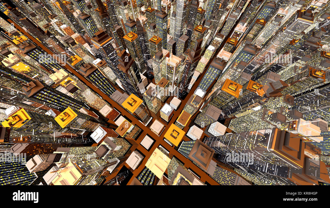Generic urban architecture and skyscrapers forming a huge city. 3D ...