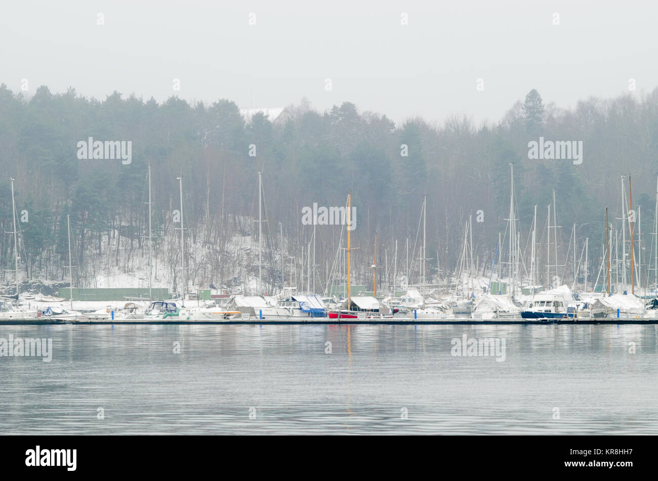 Winter hibernation of yachts in Revierhavnen marina on Hovedoya island ...