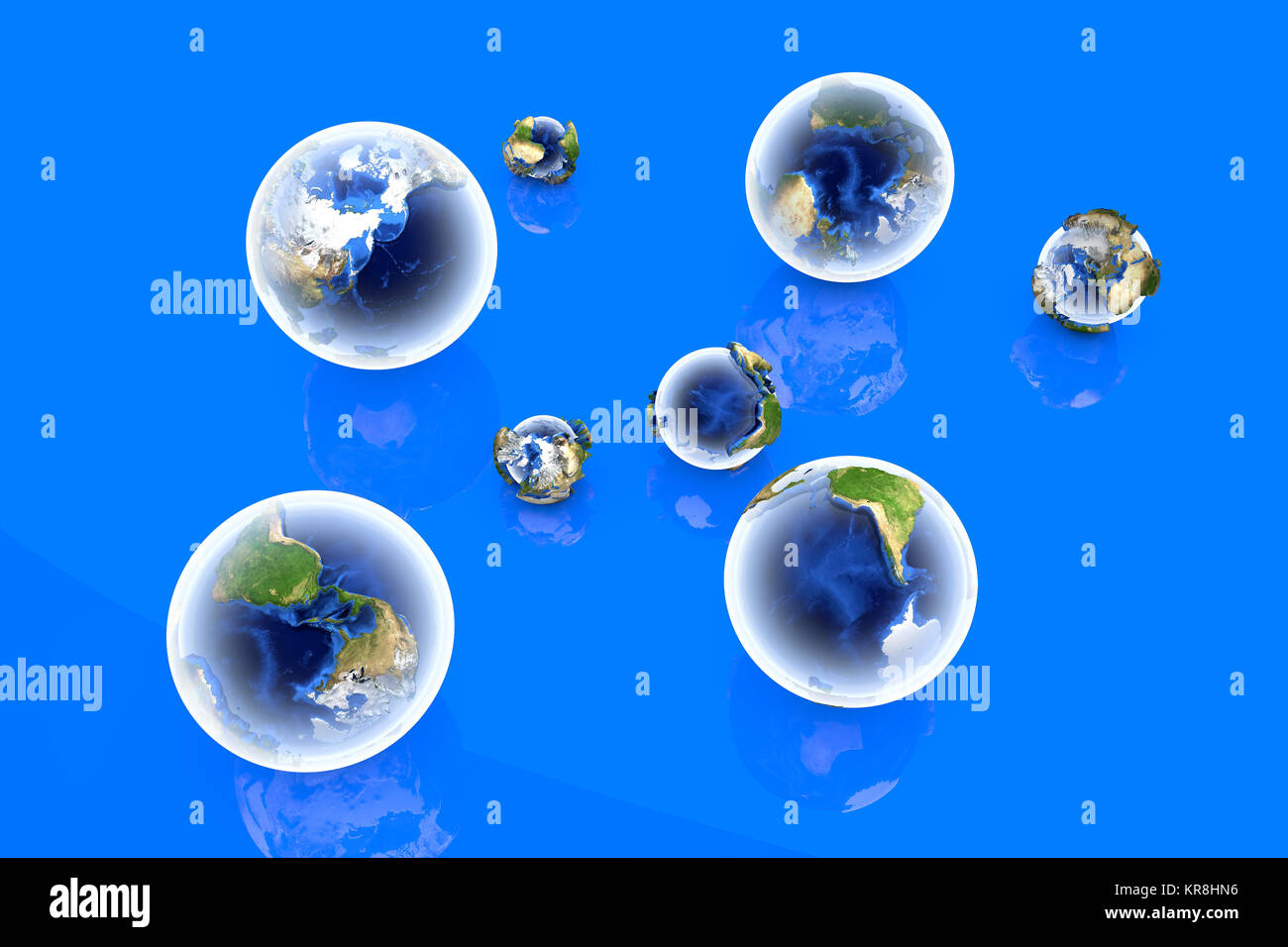 A bunch of globes of different sizes and angles. 3D illustration Stock ...