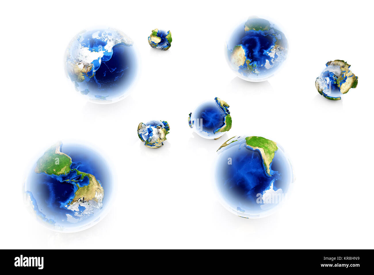 A bunch of globes of different sizes and angles. 3D illustration Stock ...