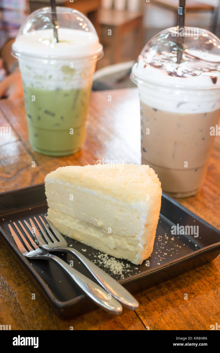 Cheese cake and iced caffeine drink Stock Photo - Alamy