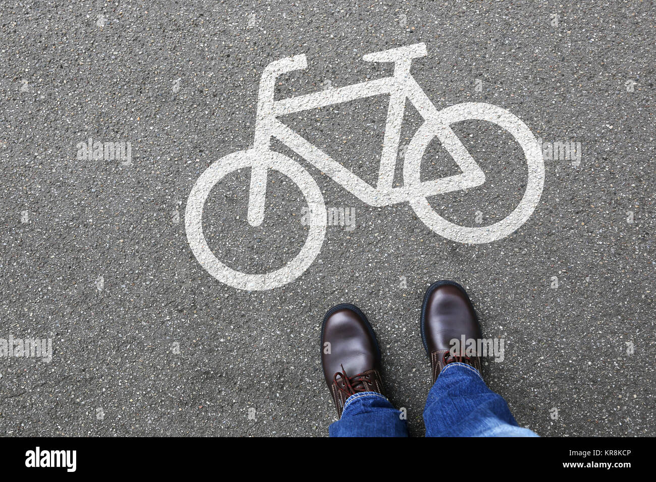 man man bicycle cycling bike path traffic Stock Photo - Alamy
