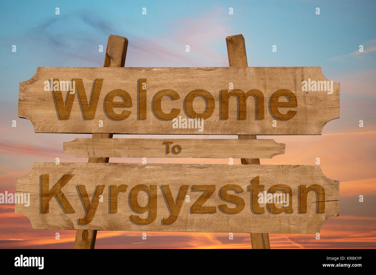 welcome to kyrgyzstan sign on wood background Stock Photo - Alamy