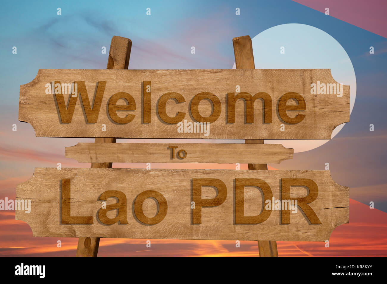 welcome to the lao pdr sign on wood background with blending national ...