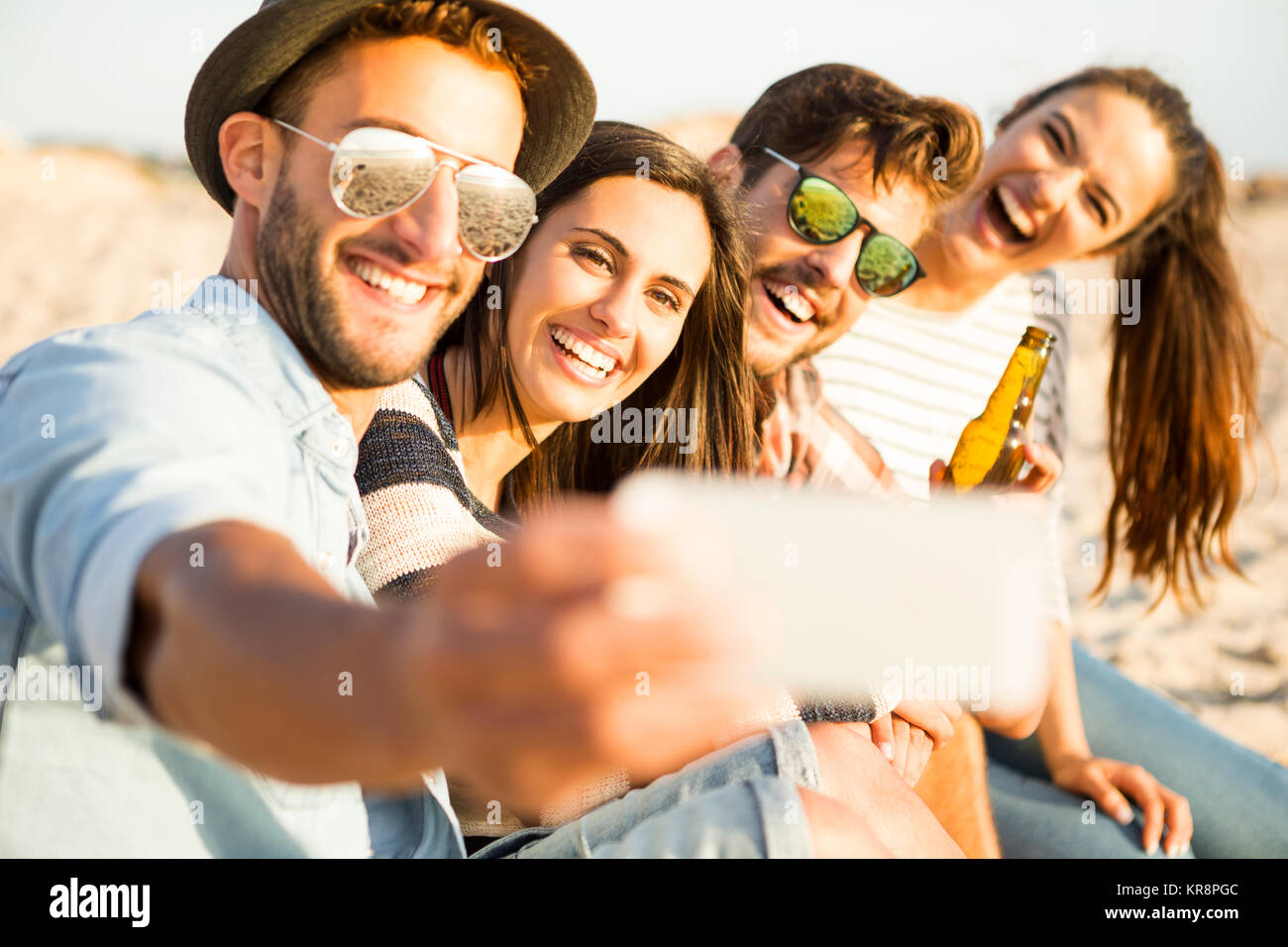 Selfie stick group beach hi-res stock photography and images - Alamy