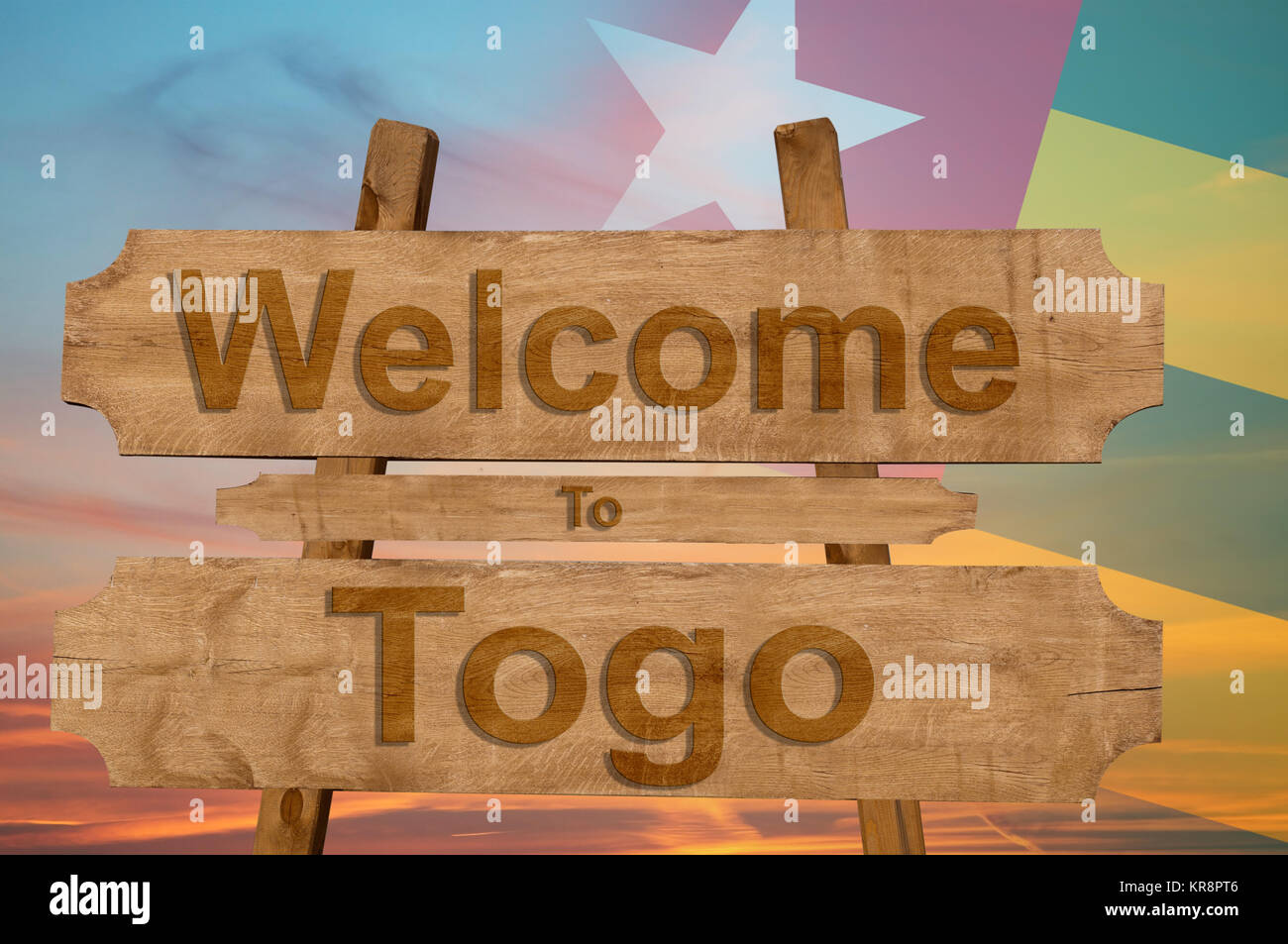 welcome to ecuador sing on wood background with blending national flag ...